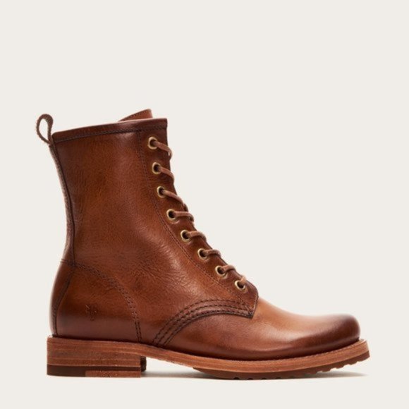 Frye | Shoes | 399 Frye Veronica Combat Cognac Leather Lace Up Moto ...